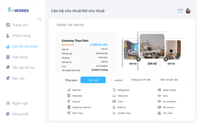 Giao diện phần mềm Quản lý tòa nhà Faceworks | Faceworks